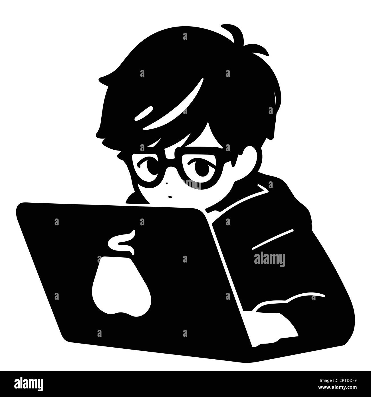 Computer hacker with laptop black and white color Stock Vector Image ...