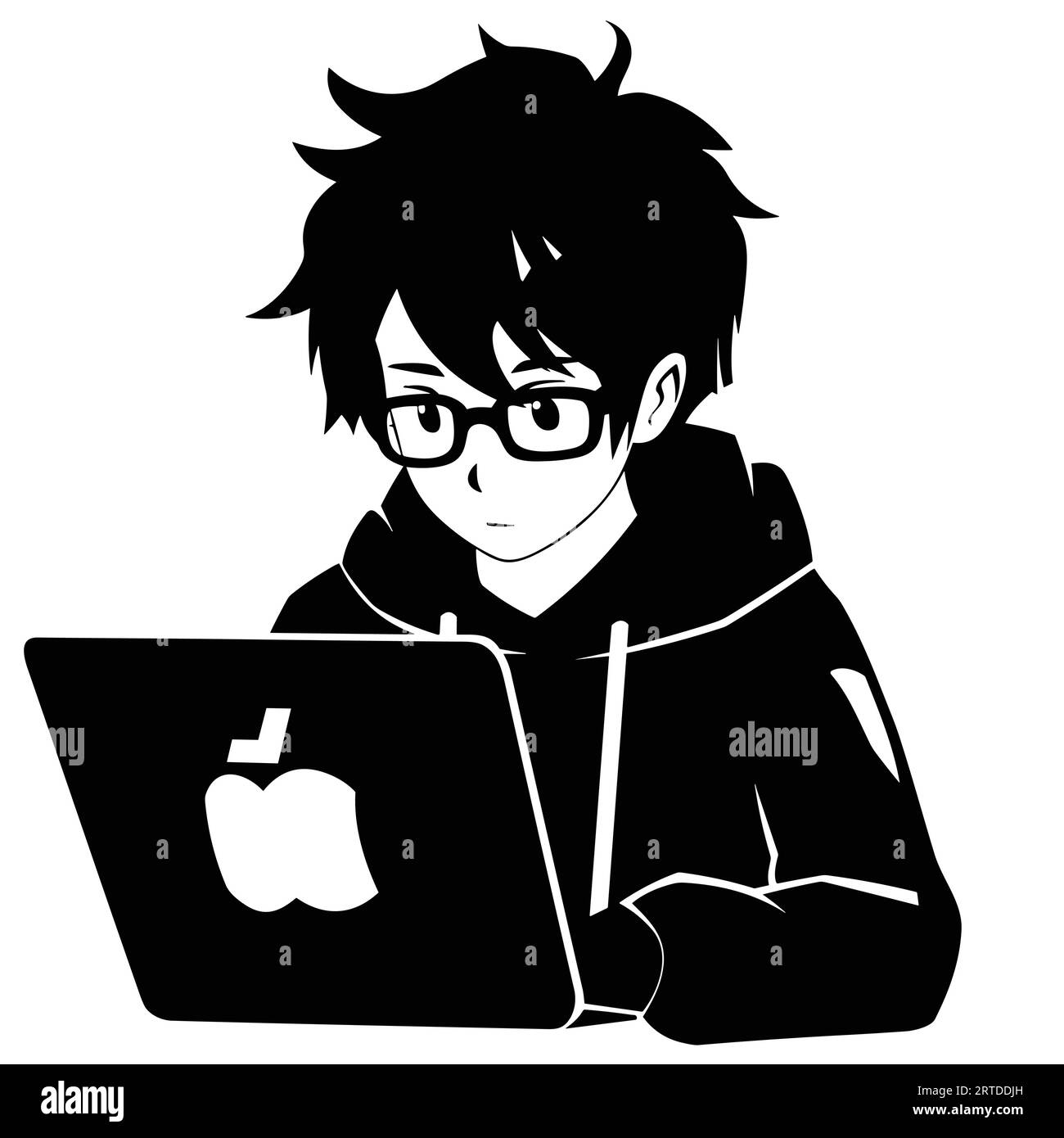 Computer hacker with laptop black and white color Stock Vector Image ...