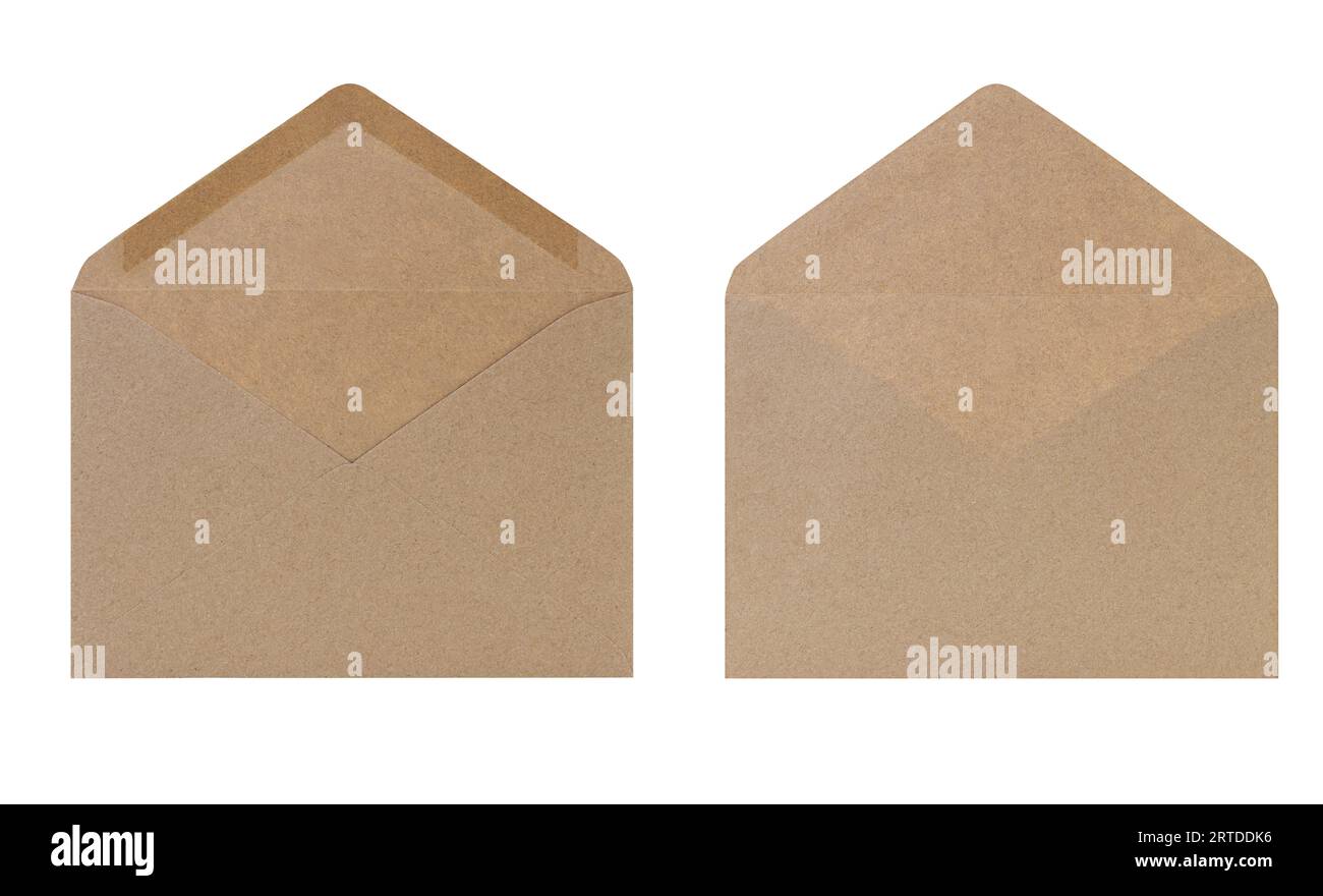 Brown envelope isolated on white background. Letter, front and back ...