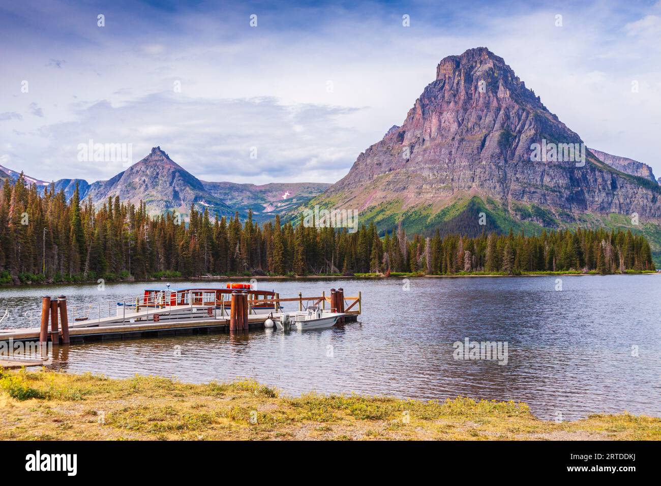 Two Medicine Lake and boat dock in Glacier National Park in Montana ...
