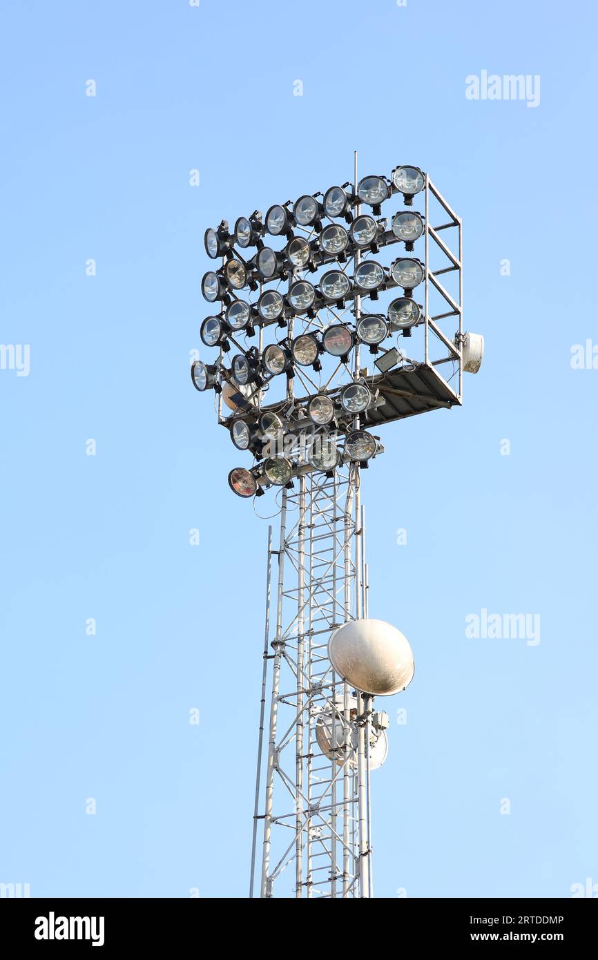 large tower with powerful reflectors for lighting the stadium during ...