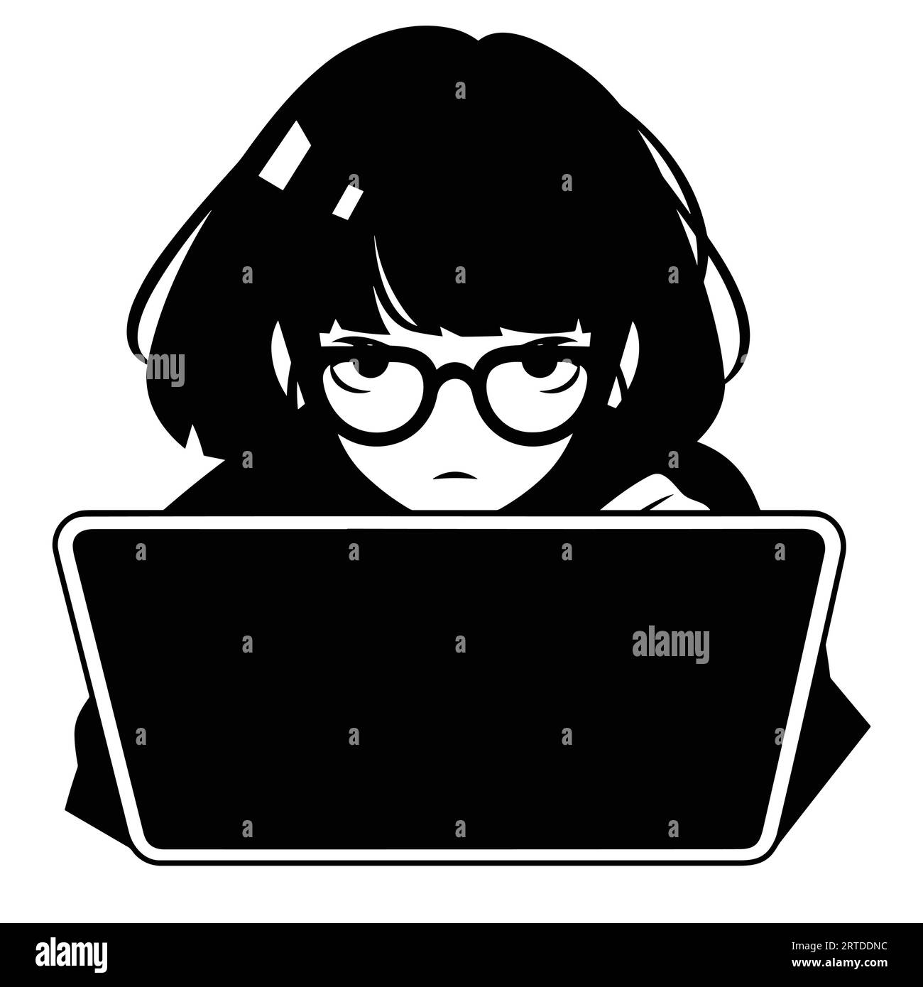 Computer hacker with laptop black and white color Stock Vector Image ...