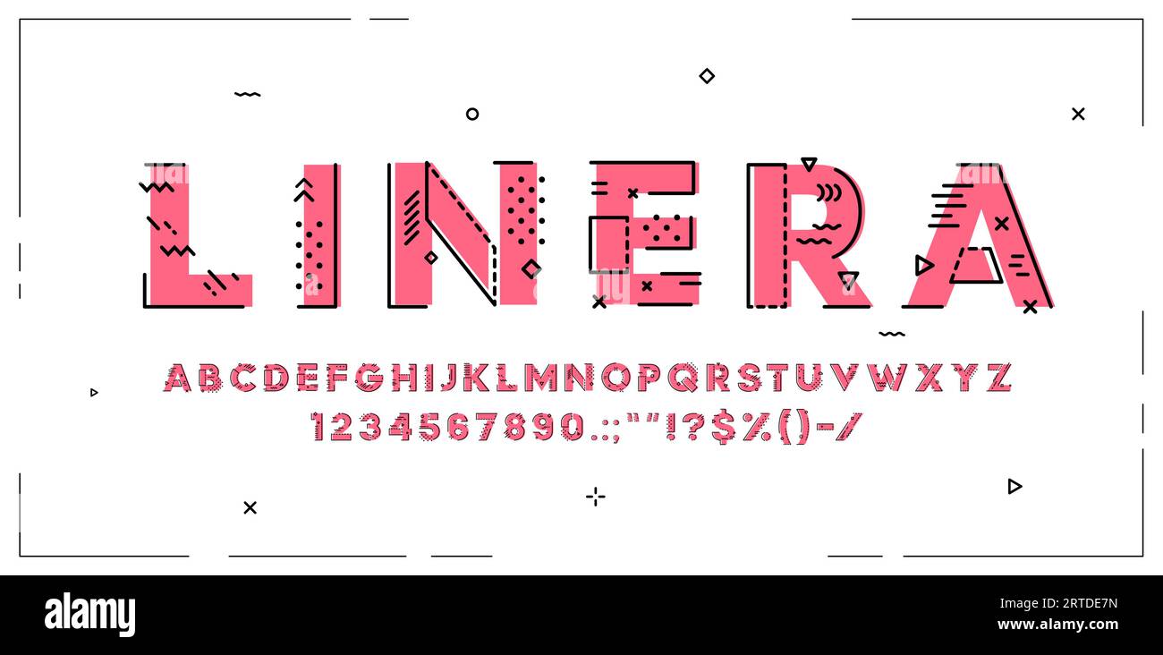 Outline geometric font, type or typeface. Alphabet with lines features ...