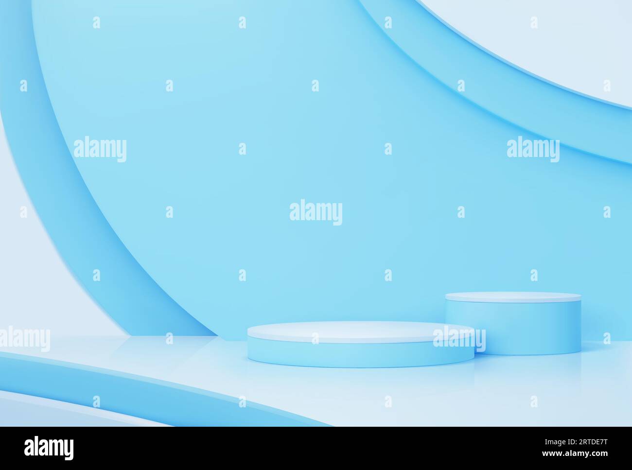 Blue podium for cosmetics, realistic 3d vector round platforms or pedestals mockup for products ...