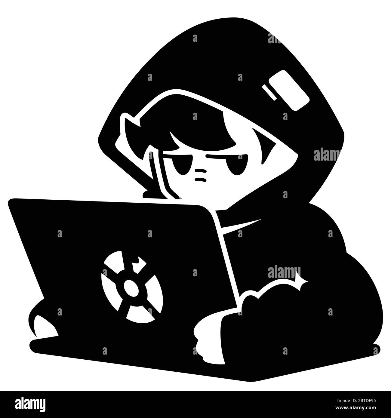 Cartoon hacker man laptop computer Black and White Stock Photos ...