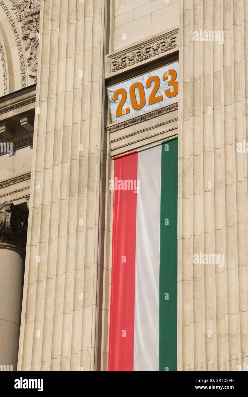 big text 2023 with the very long red white green flag during the ...