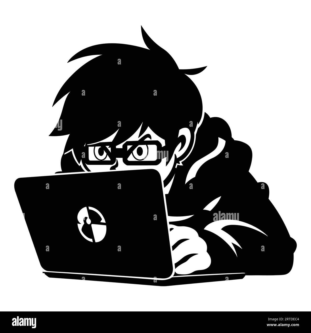Computer hacker with laptop black and white color Stock Vector Image ...