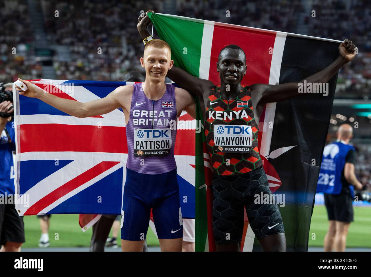 Emmanuel Wanyonyi of Kenya and Ben Pattison of GB & NI celebrate after ...