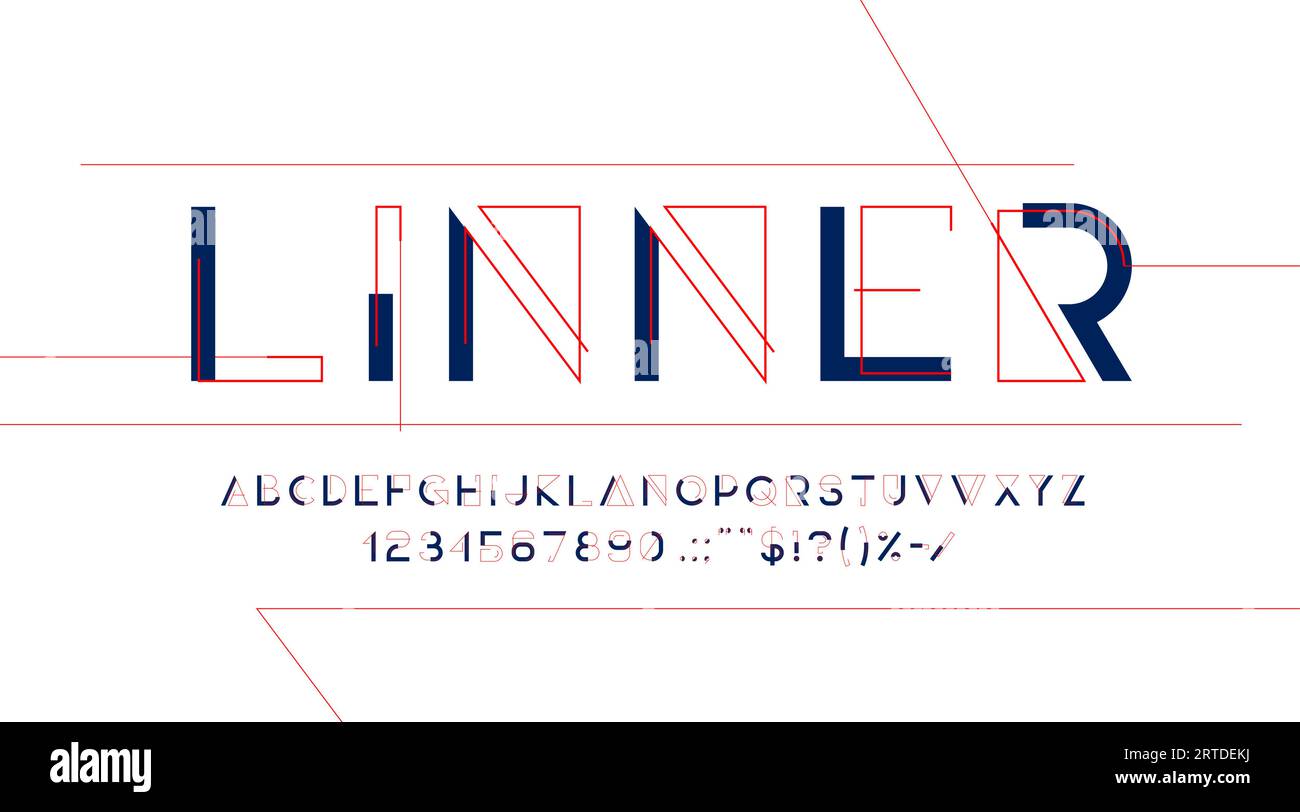 Geometric line font, type, typeface. Vector alphabet letters, digits ...
