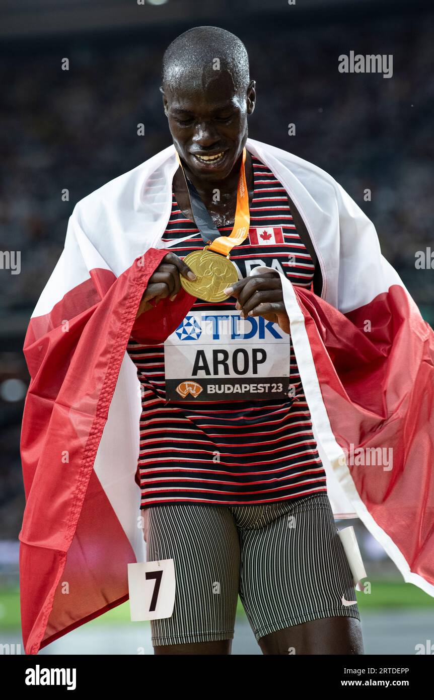 Marco Arop of Canada celebrates his win in the men’s 800m final on day ...