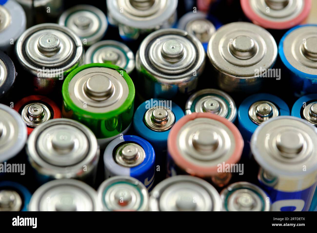 Background consists variety diverse and colorful, used batteries Stock ...