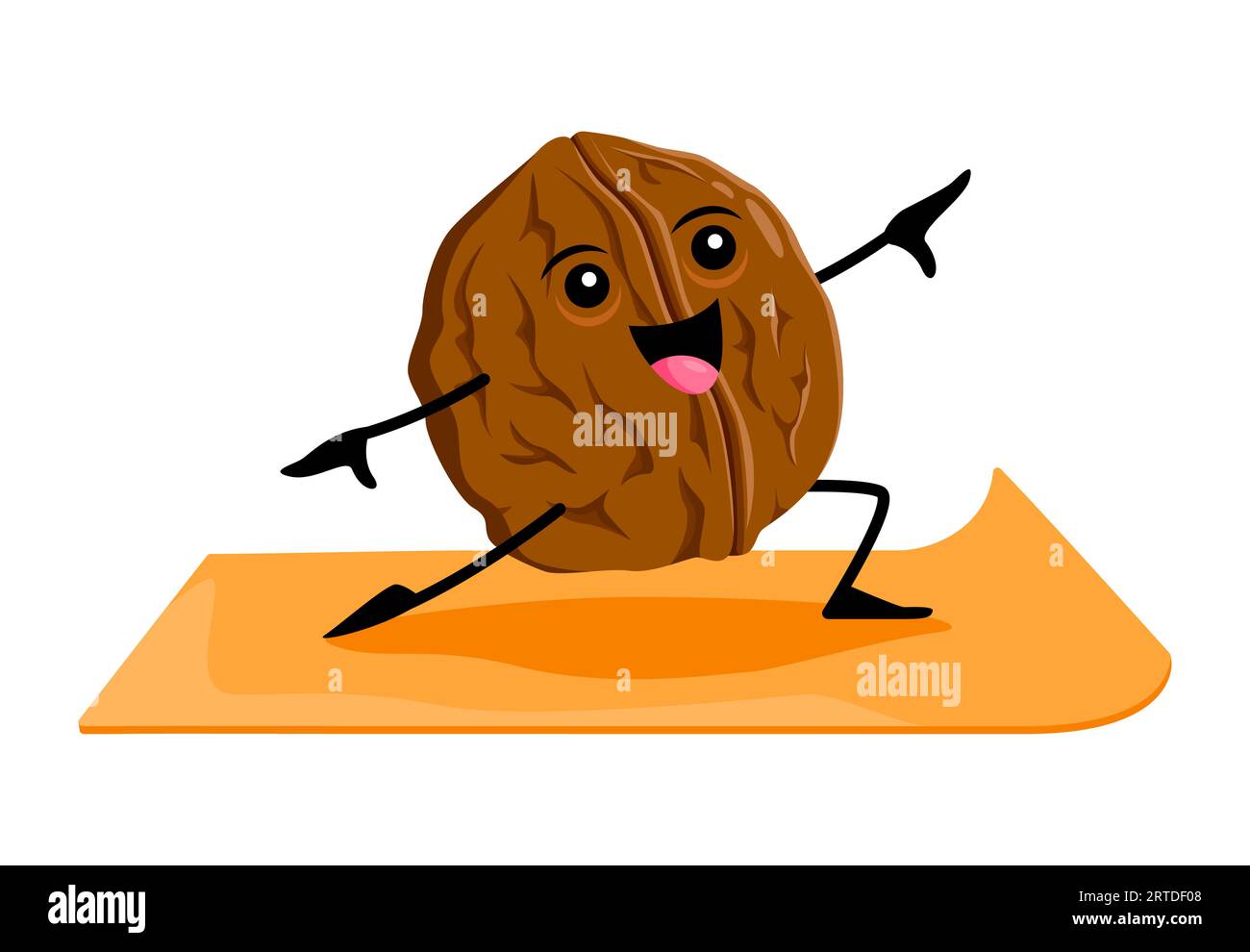 Cartoon walnut nut character on yoga fitness sport. Isolated whole ...