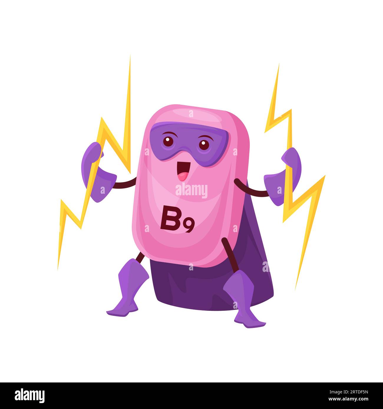 Cartoon B9 vitamin superhero character, isolated vector folic acid ...