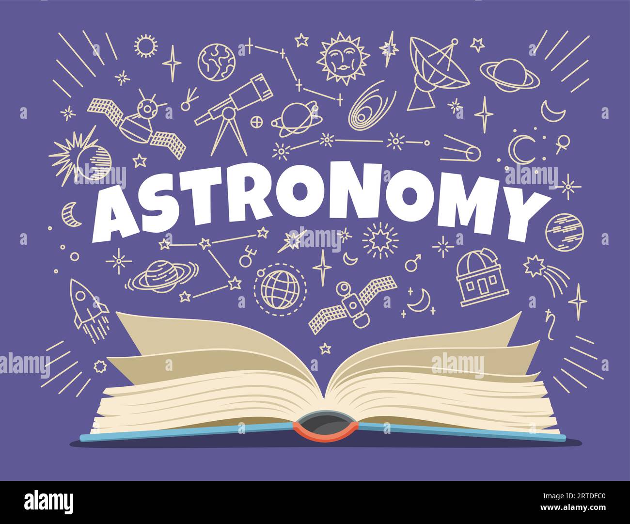 Astronomy textbook, symbols and icons on school board, vector education ...