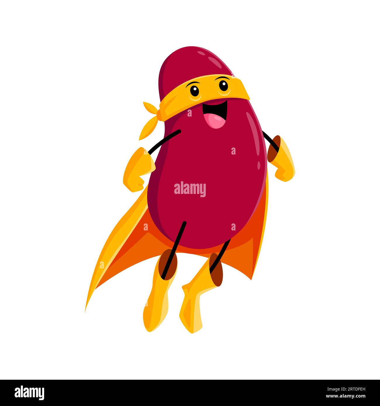 Cartoon kidney bean super hero character wear yellow cape and mask ...