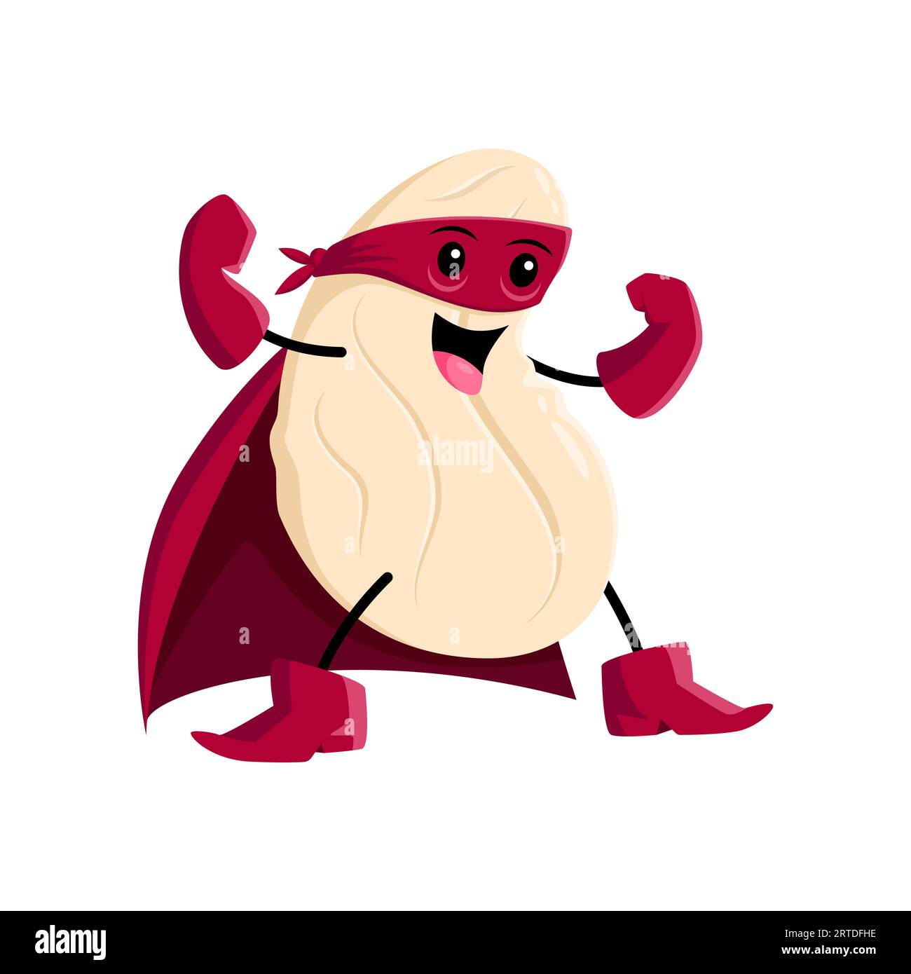 Cartoon cashew nut superhero. Vector confident kernel character dressed ...