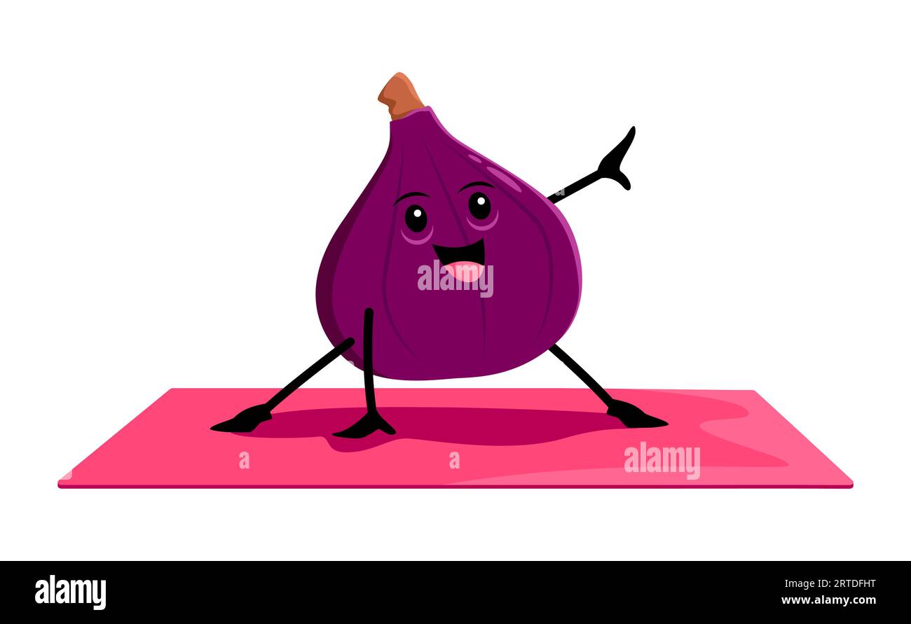 Cartoon figs fruit character on yoga or pilates fitness sport. Vector ...