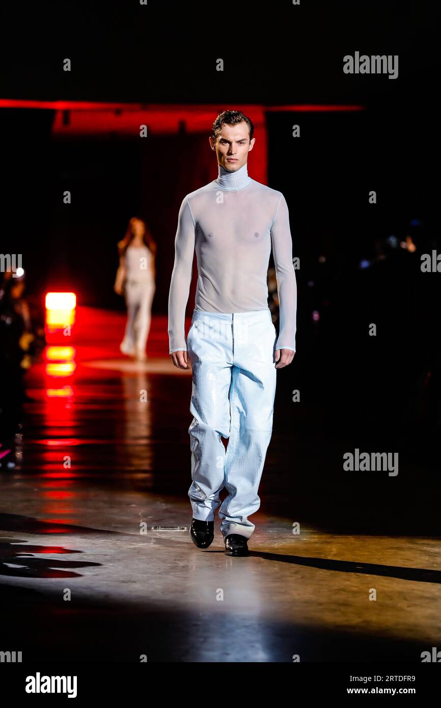 New York, USA. 11th Sep, 2023. Model Kit Butler walks on the runway at ...