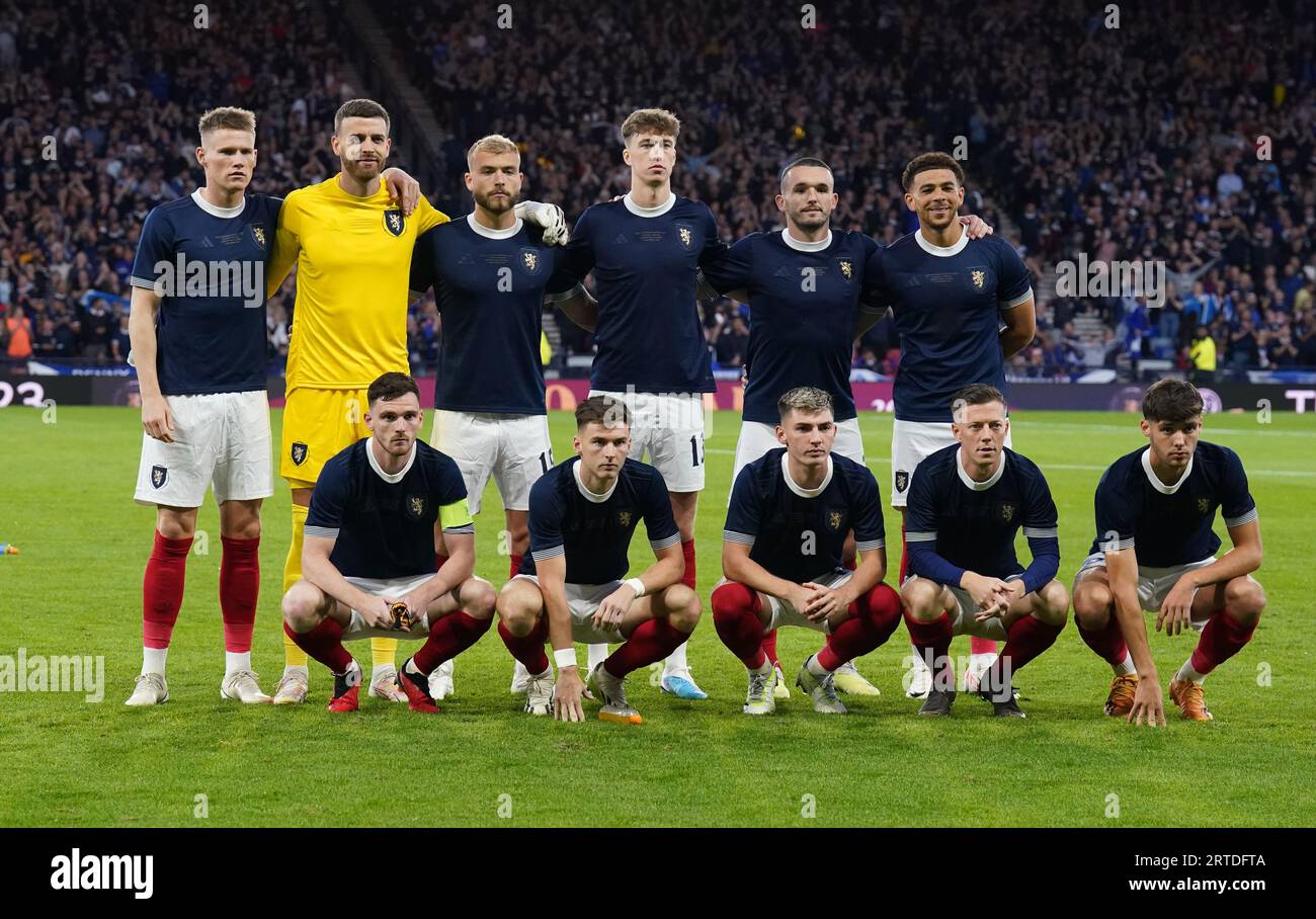 Scotland players line up for a team photo ahead of the international ...