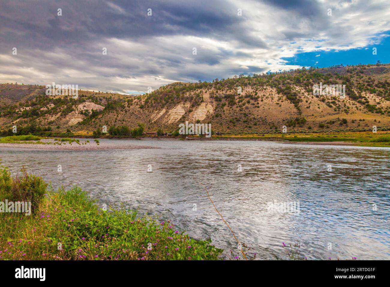 Yellowstone River along scenic highway US 89 in Montana. The Yellowstone river rises in ...