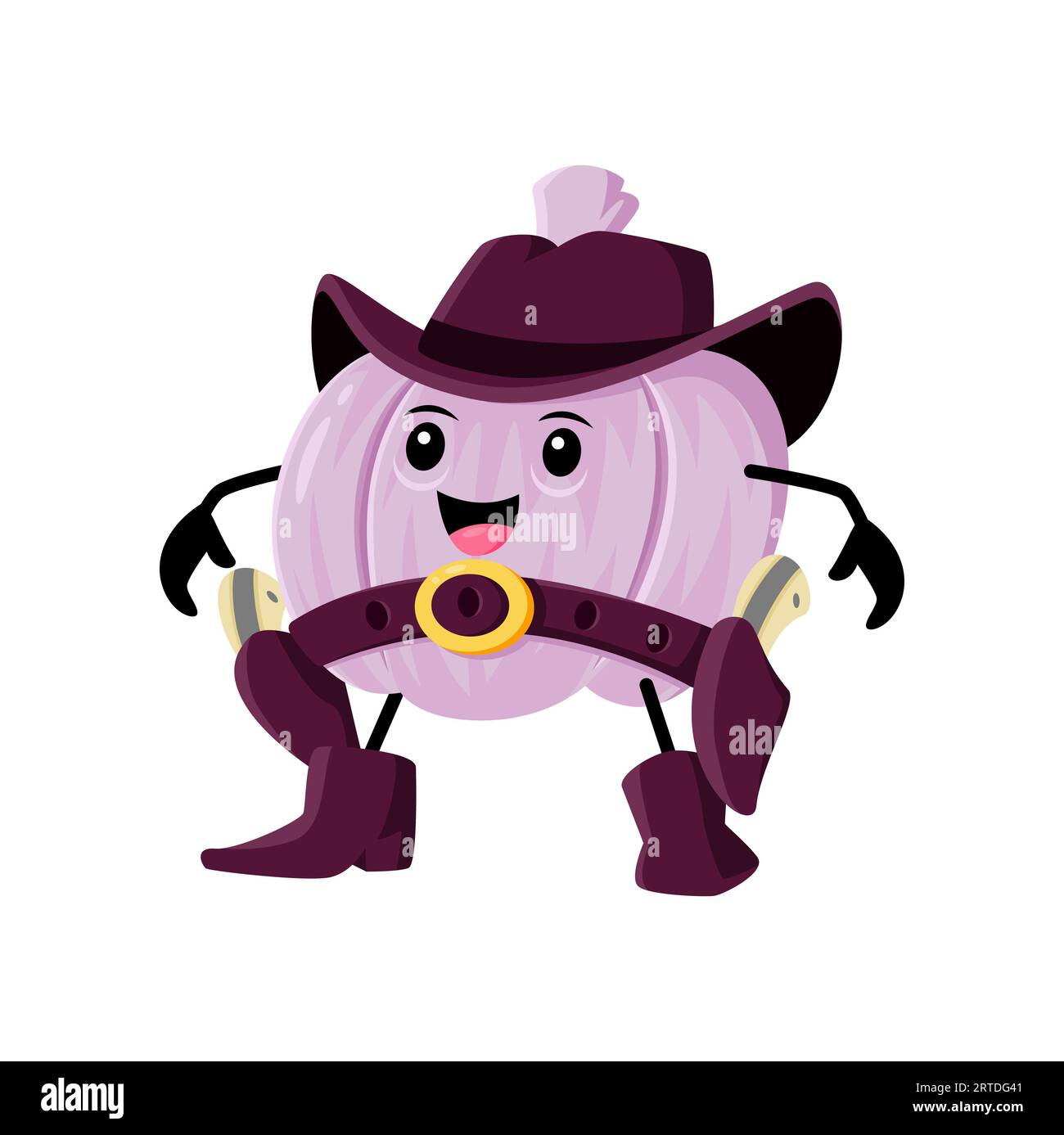 Cartoon garlic vegetable cowboy and ranger, sheriff, robber and bandit ...