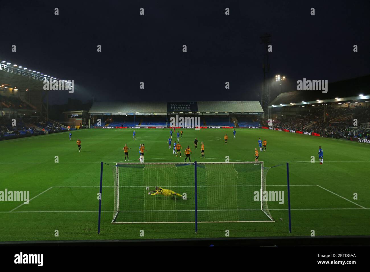 Peterborough, UK. 12th Sep, 2023. Ephron Mason-Clark (PU) sees his shot ...