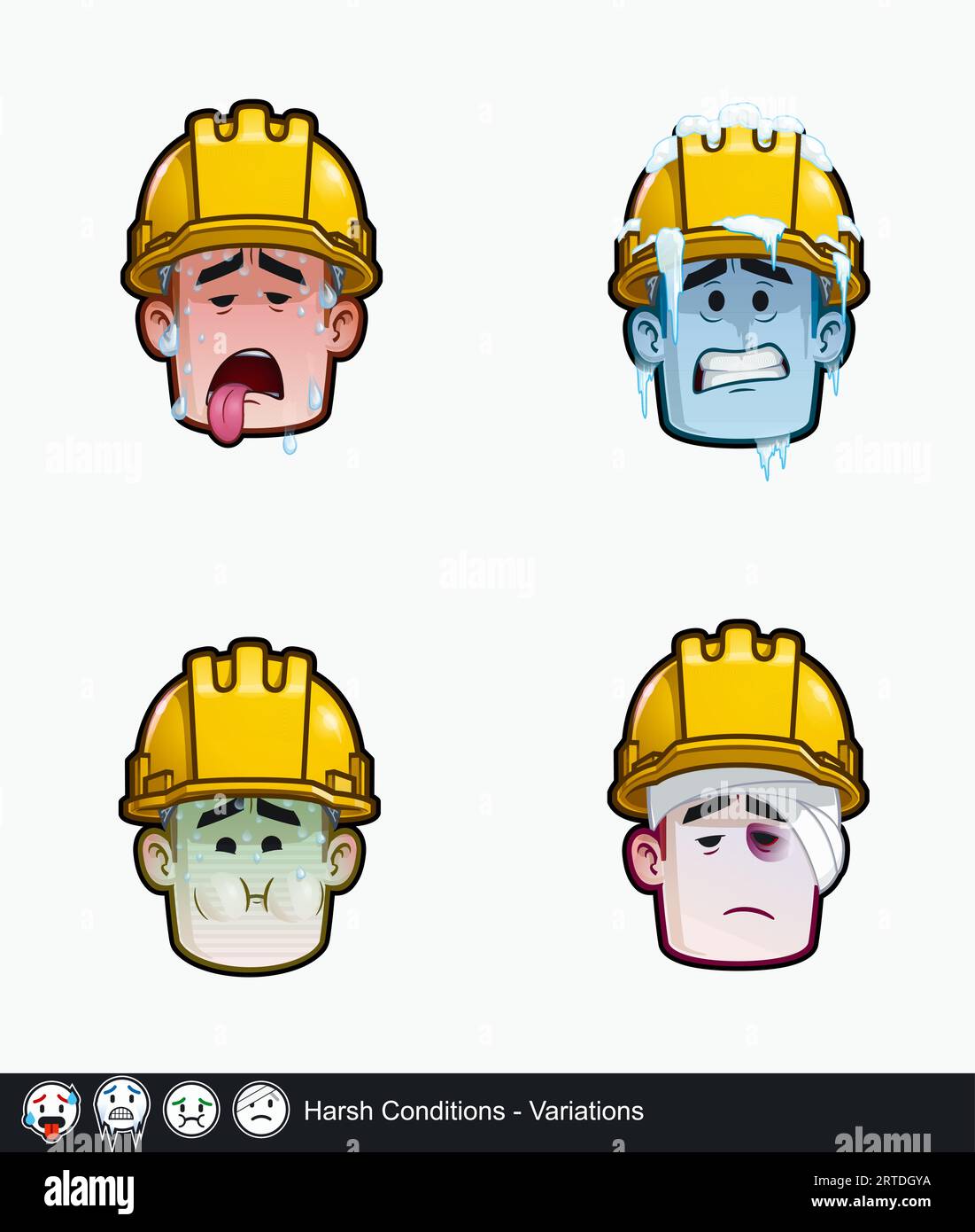 Icon set of a construction worker face with Harsh Conditions emotional ...