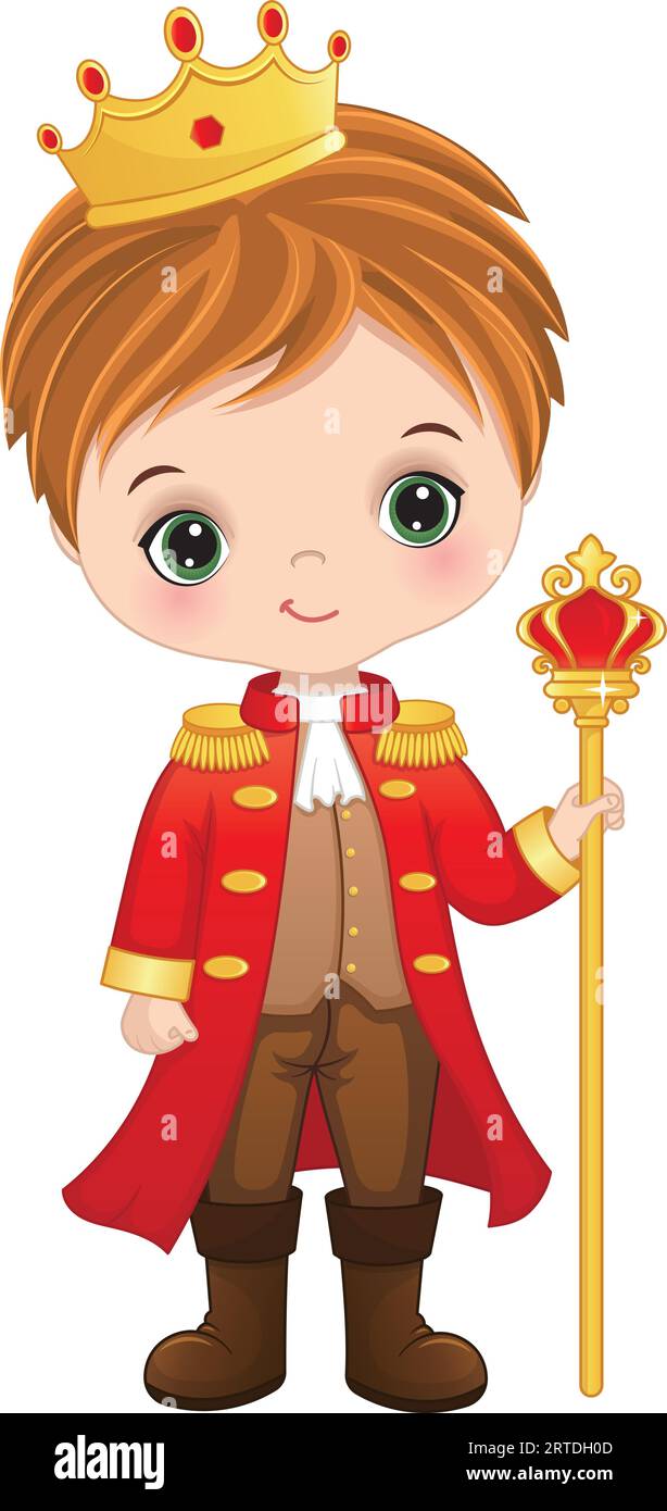 Vector Cartoon Cute Little Prince Holding Sceptre Stock Vector Image ...