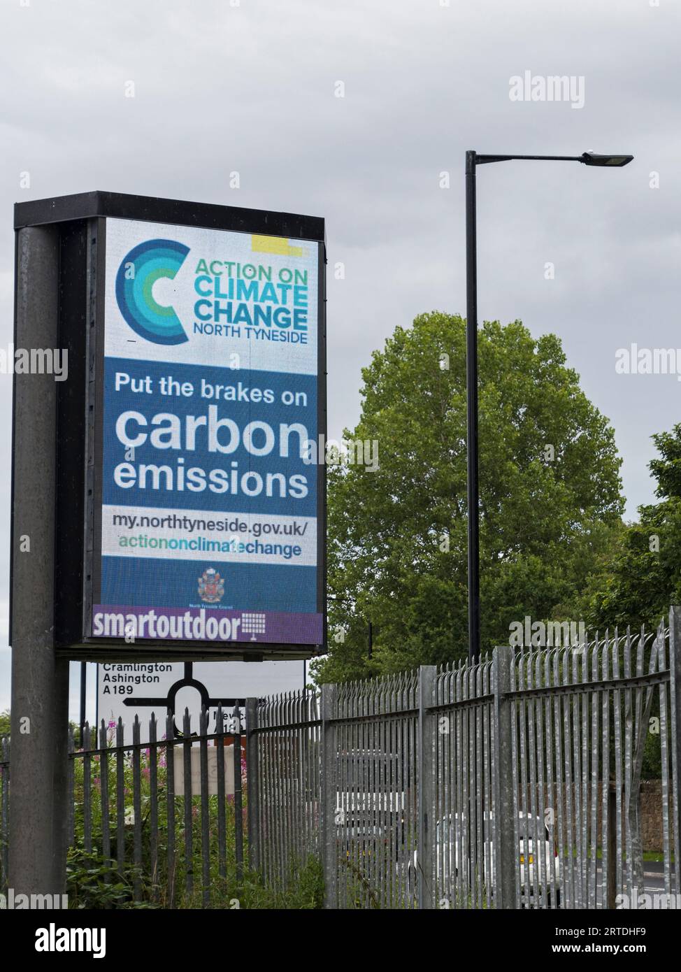 Carbon emissions sign on UK road as the UK attempts carbon zero Stock ...
