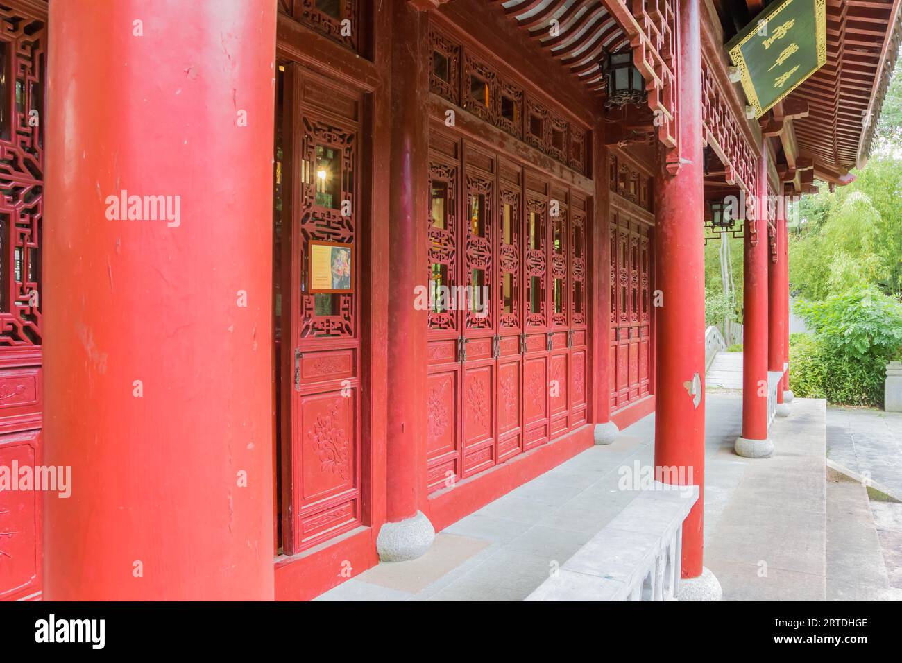 Red pillars on the Chinese pavillion in Haren, Netherlands Stock Photo ...