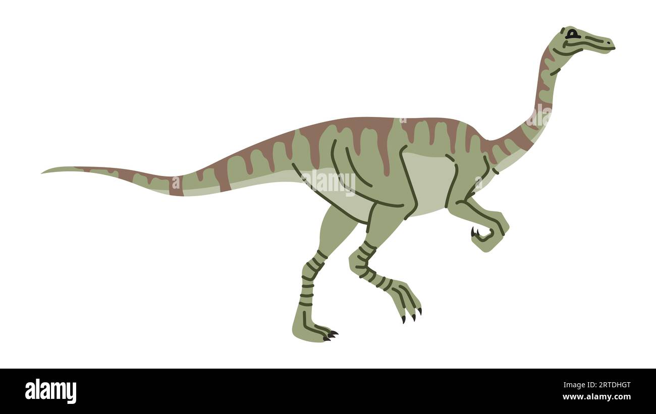 Green childish dino, animal with stripes on back, cartoon dinosaur ...