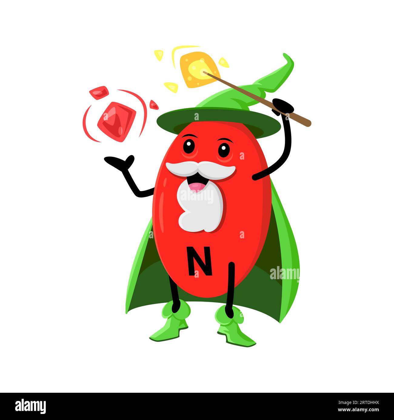 Cartoon vitamin N mage character. Lipoic acid micronutrient sorcerer ...