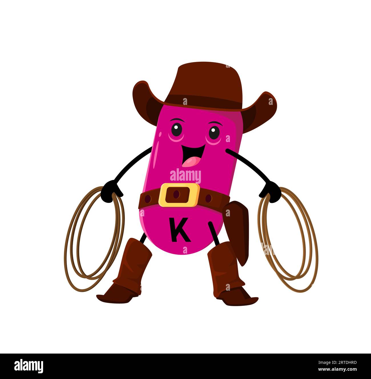 Cartoon vitamin K, Wild West cowboy character in hat with lasso, vector ...