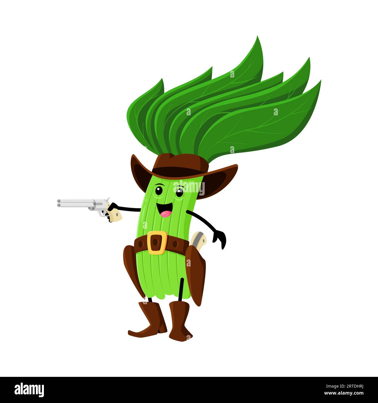 Cartoon spinach vegetable cowboy and ranger, sheriff, robber and bandit ...