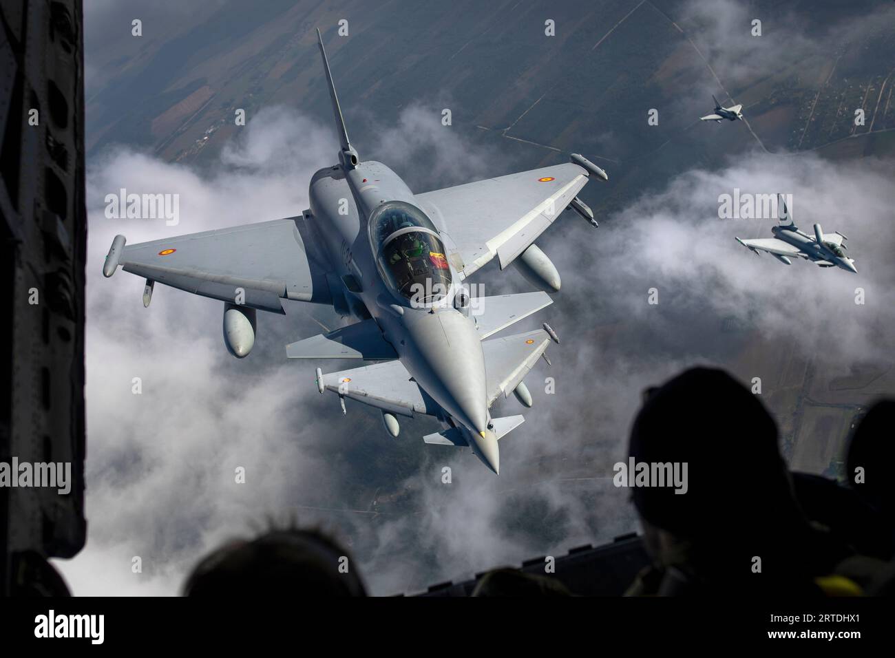 Spanish Air Force Eurofighter Typhoon military fighter jets, left, and ...