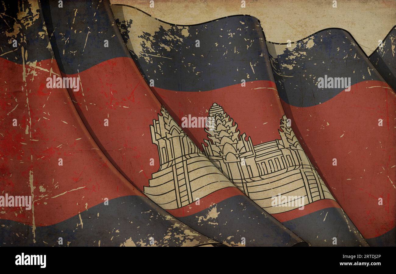 Background illustration of an old paper with a print of a waving Flag ...