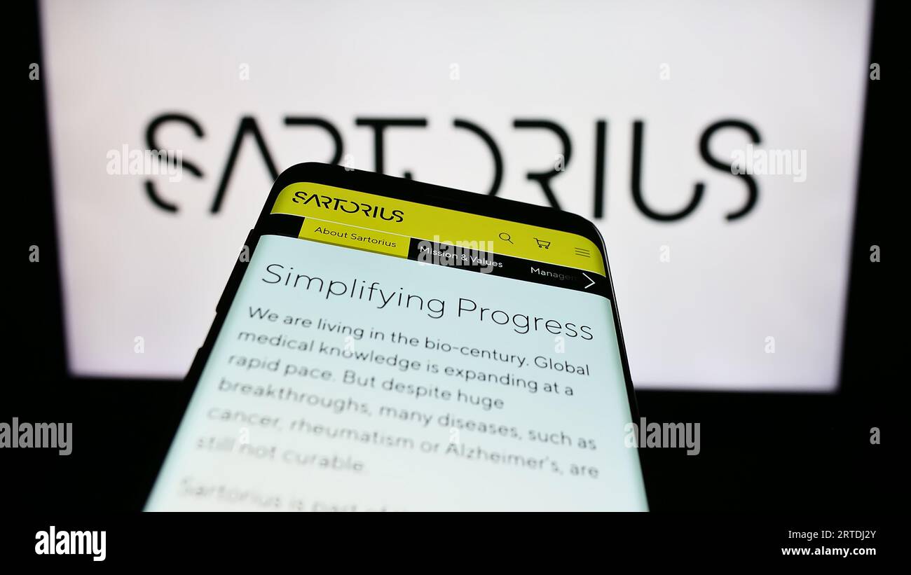 Mobile phone with website of German pharmaceutical company Sartorius AG ...
