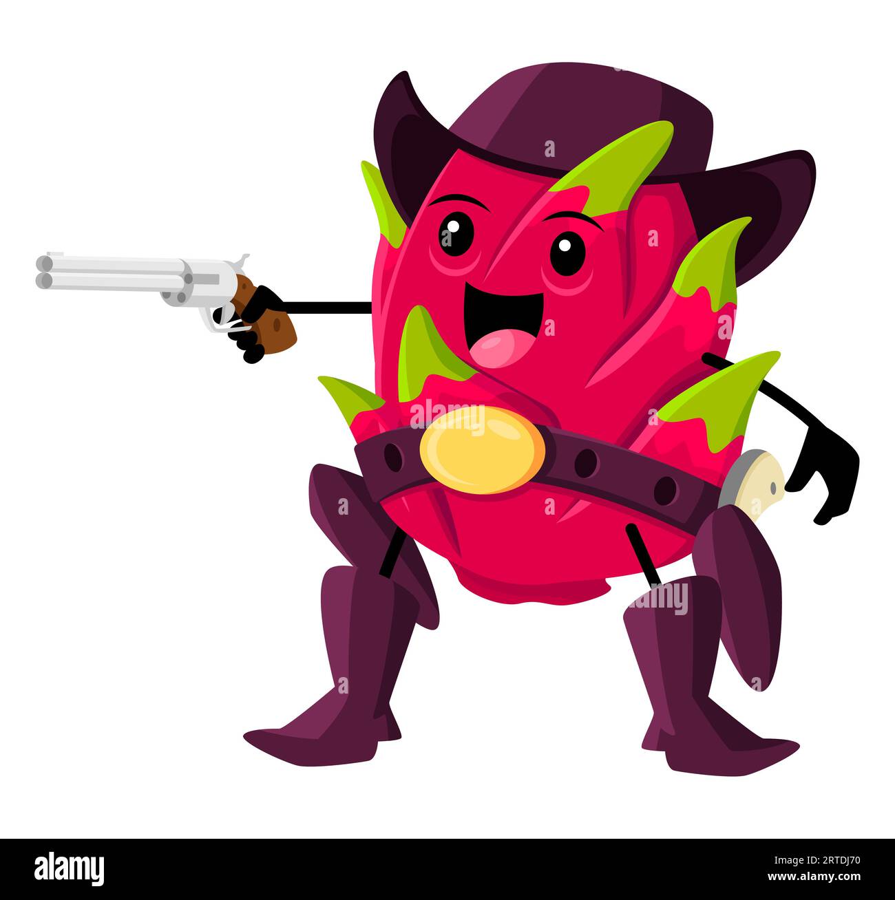 Cartoon dragon fruit cowboy character. Funny vector tropical fruit ...