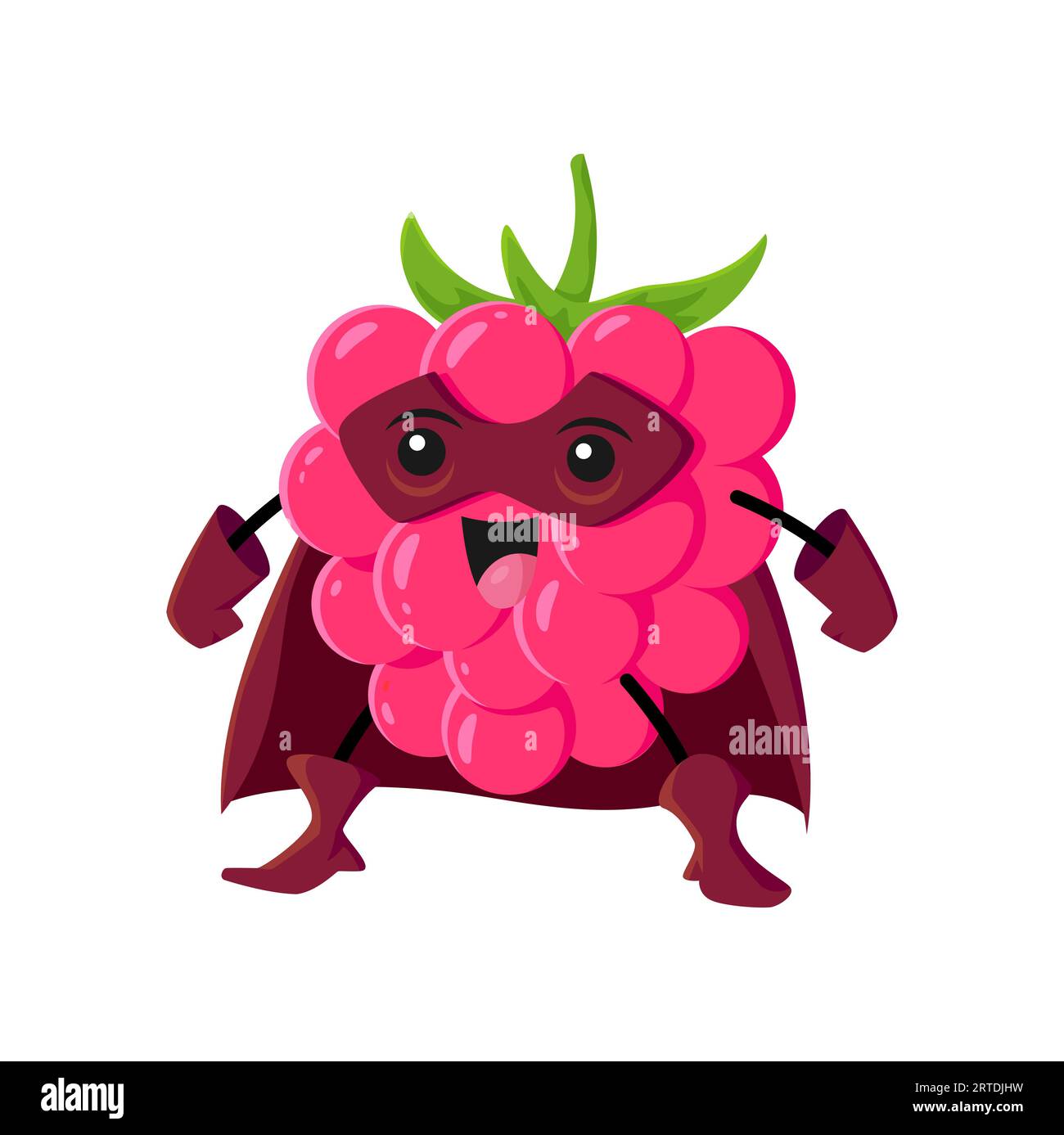 Cartoon raspberry berry superhero character. Vector funny super hero ...