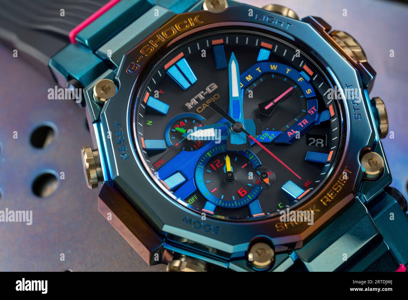 Casio G-Shock MT-G MTG-B2000PH-2AER Blue Phoenix shot on top of bushcraft firebox in titanium ...