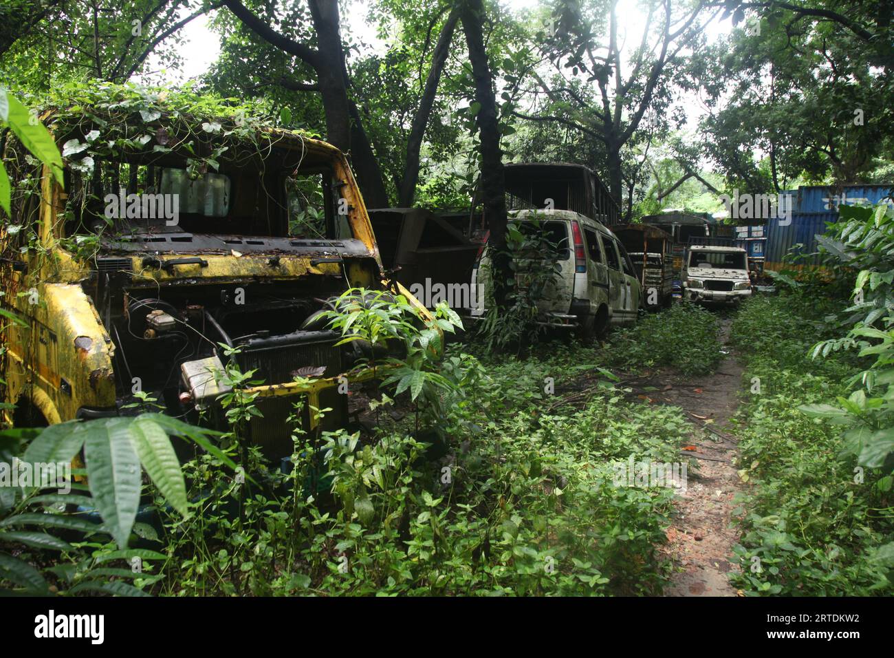 Dhaka, Bangladesh – September 12, 2023: Impounded vehicles have been ...