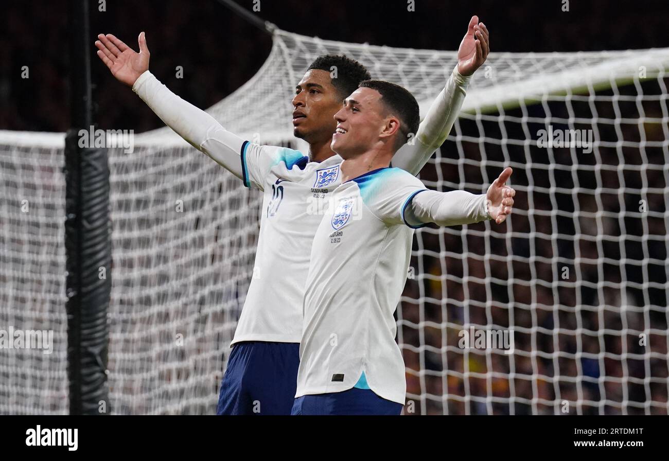 England’s Jude Bellingham celebrates scoring his sides second goal with ...