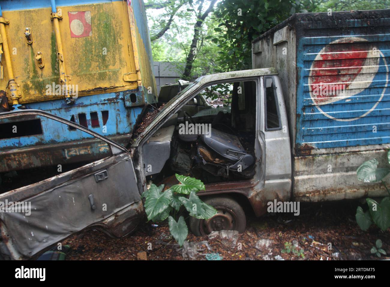 Dhaka, Bangladesh – September 12, 2023: Impounded vehicles have been ...