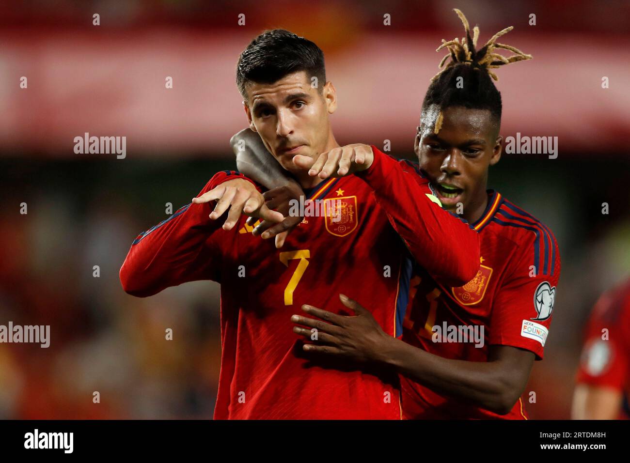 Spain's Alvaro Morata celebrates a goal that was later disallowed ...
