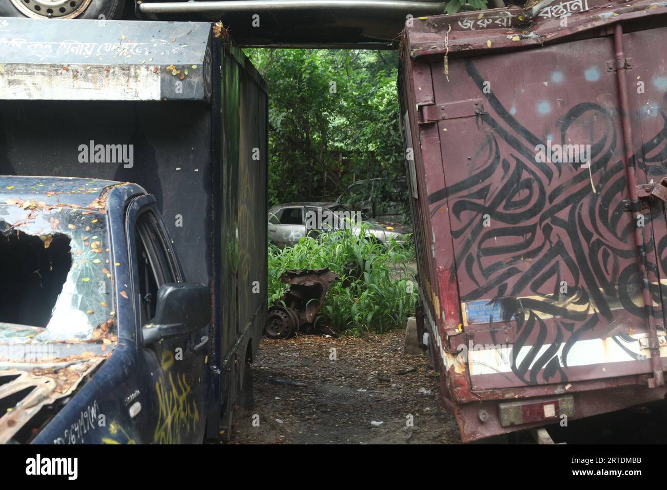 Dhaka, Bangladesh – September 12, 2023: Impounded vehicles have been ...
