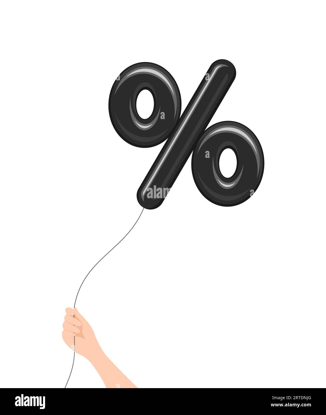 Hand holding black balloon in the form of a percent sign isolated on a ...