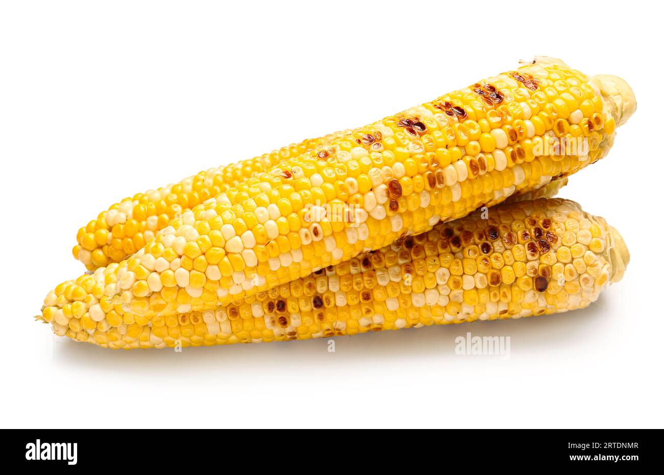Tasty grilled corn cobs on white background Stock Photo - Alamy