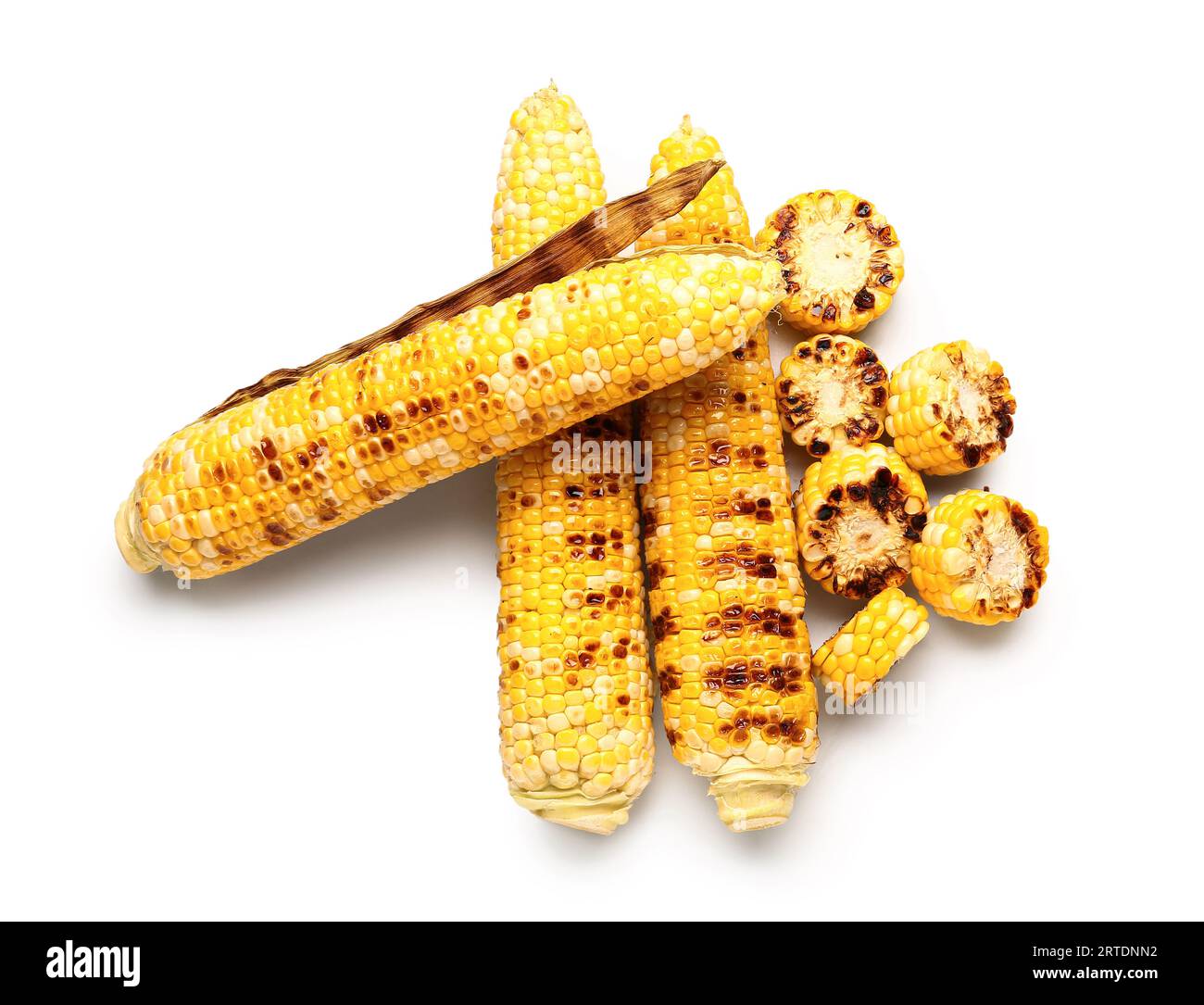 Tasty grilled corn cobs on white background Stock Photo - Alamy