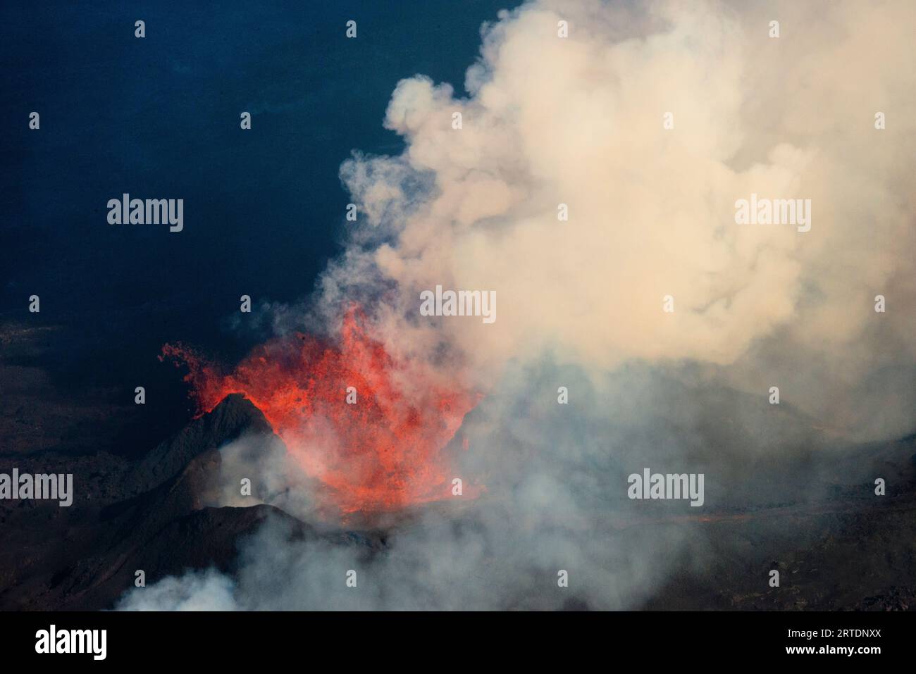 Reykjavik, Iceland. The Bardarbunga Volcano erupts spitting hot lava ...