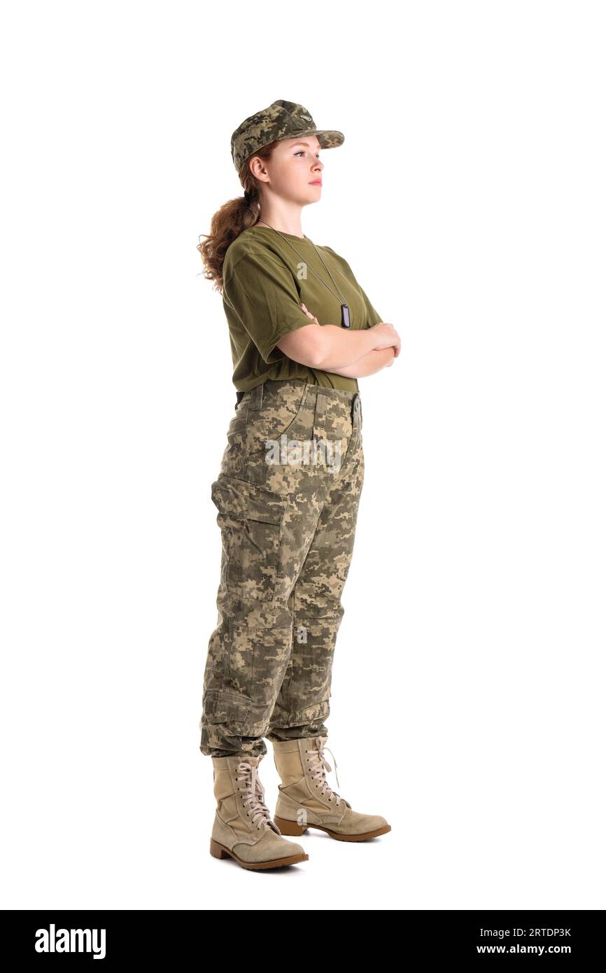 Young female soldier isolated on white Stock Photo - Alamy